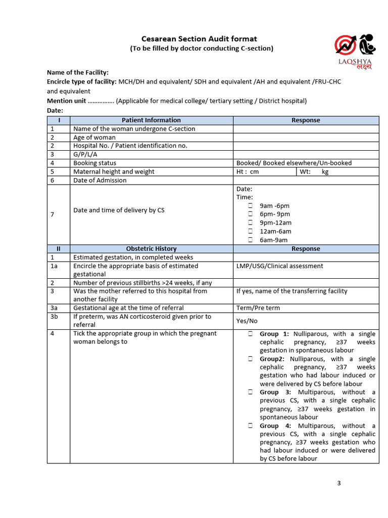 C Section Audit Format | PDF | Pregnancy | Childbirth