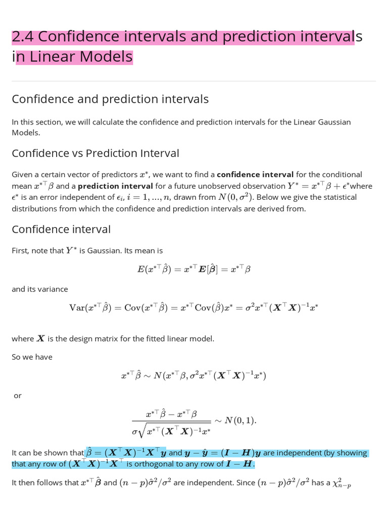 2 4 Confidence Intervals And Prediction Intervals In Linear Models