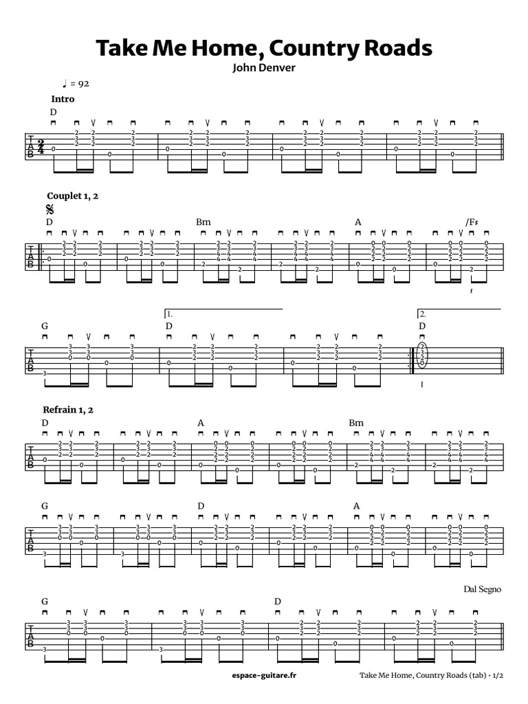 Take Me Home Country Roads Tab | PDF
