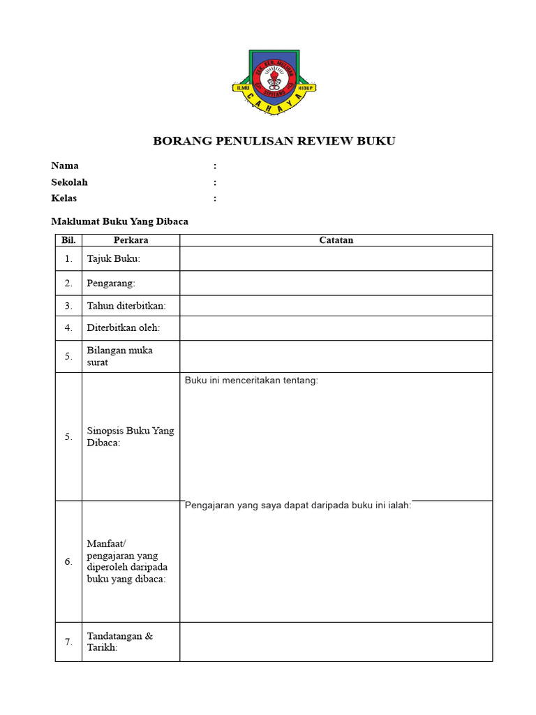 Borang Penulisan Sinopsis Buku - Book Review | PDF