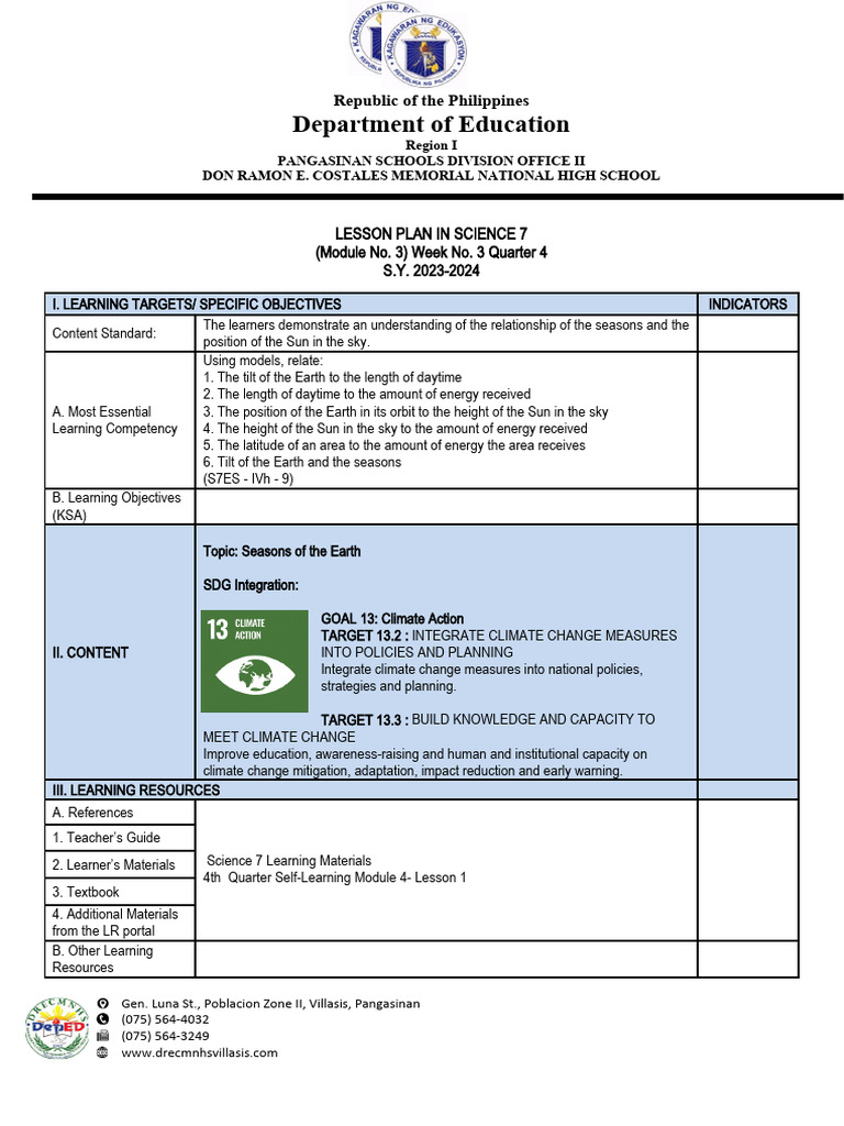 Cot 4 | PDF | Learning | Climate Change