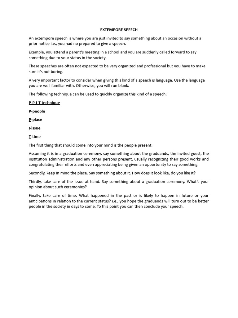 Extempore Speech | PDF