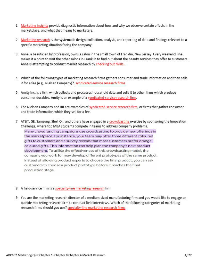 ADC602 Marketing Quiz Chapter 4 | PDF | Focus Group | Marketing Research
