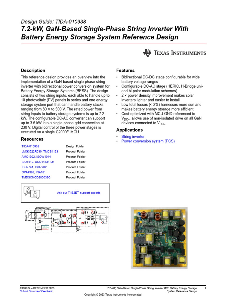 Tiduf64 - TIDA-010938 - 7.2-KW, GaN-based Single-Phase String Inverter ...