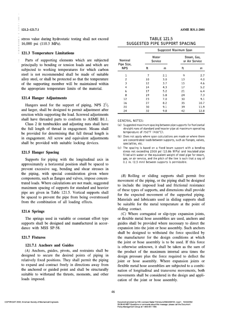 B31.1 - Pipe Support Span | PDF