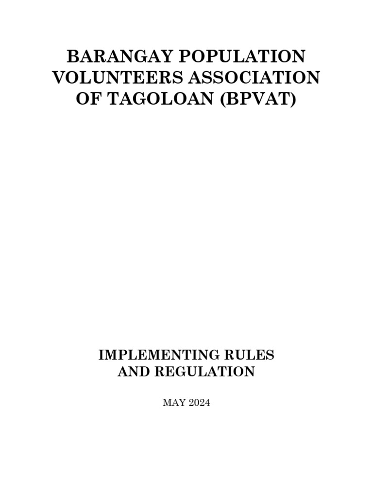 Barangay Population Volunteers Association of Tagoloan Implementing ...