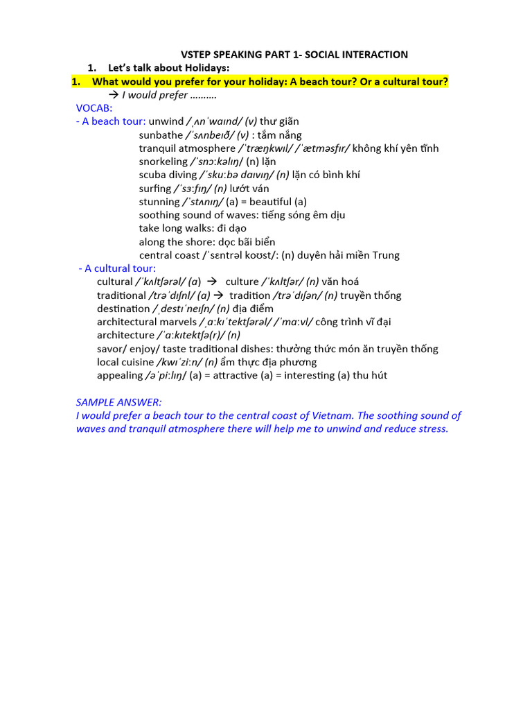 Vstep Speaking Part 1-Lesson 2 | PDF