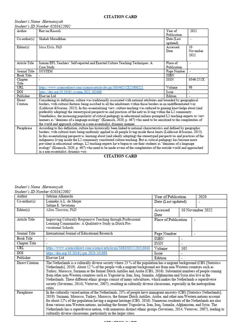 Citation Card Hermansyah... | PDF | Digital Object Identifier | Cognition