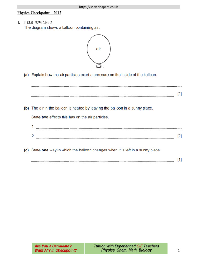 2012 Physics Checkpoint | PDF