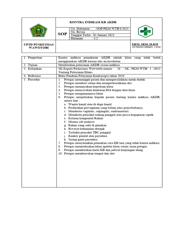 Kontra Indikasi KB Akdr | PDF