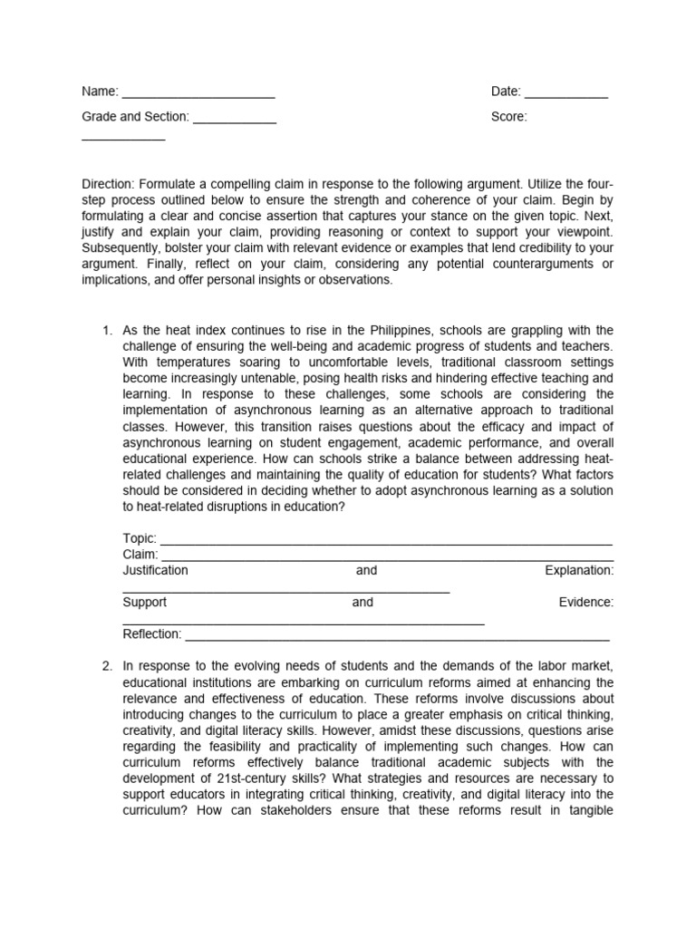 Activity For Formulating A Claim RW11 | PDF | Critical Thinking ...