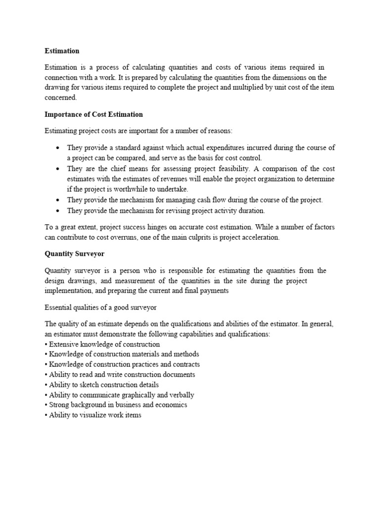 Estimation | PDF | Cost | Surveying