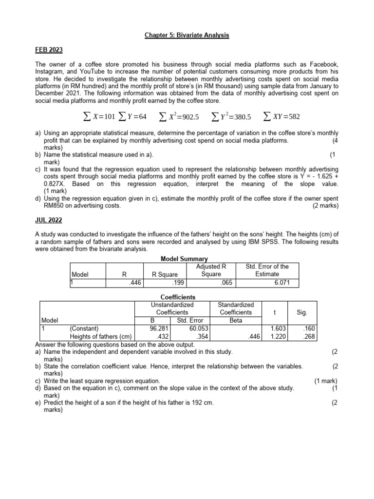 Tutorial Chapter 5 Bivariate Analysis Pdf Coefficient Of Determination Linear Regression