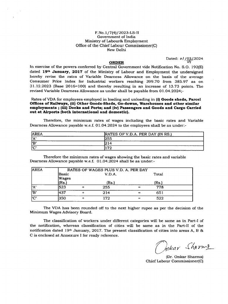 Revised Variable Dearness Allowance 2024 | PDF | Expense | Employee ...