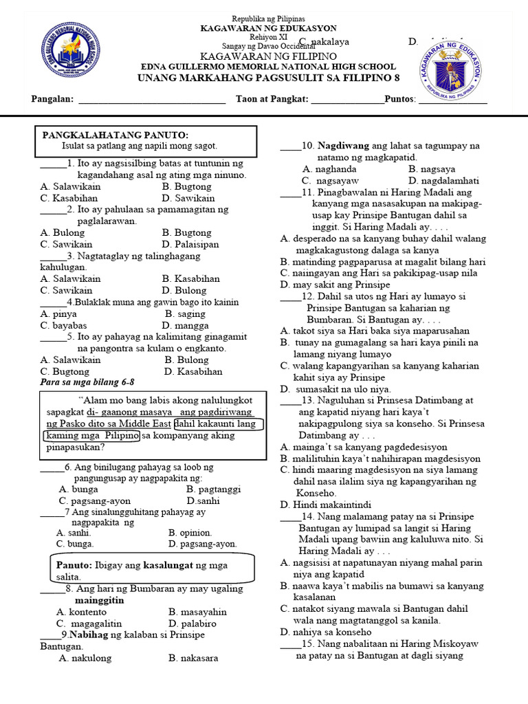 FILIPINO 8 - First gradingEDIT | PDF