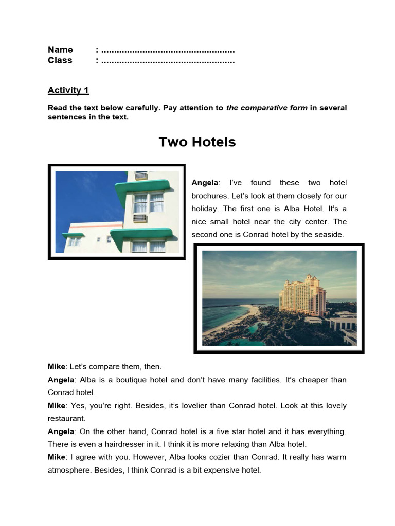 Week 12 - Comparison Text and Exercise | PDF | Hotel