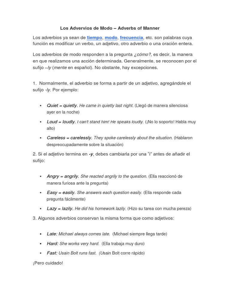 Los Advervios de Modo | PDF | Adverbio | Gramática