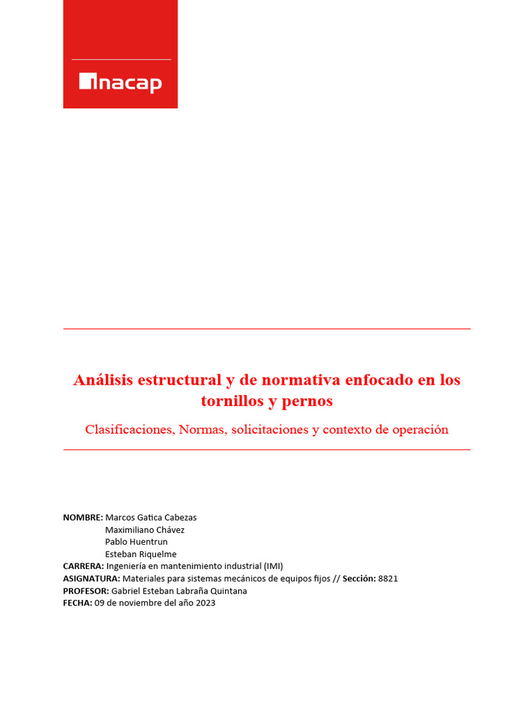 Tornillos - y - Pernos - Materiales - Nota2 2023 | PDF | Tornillo | Estandarización