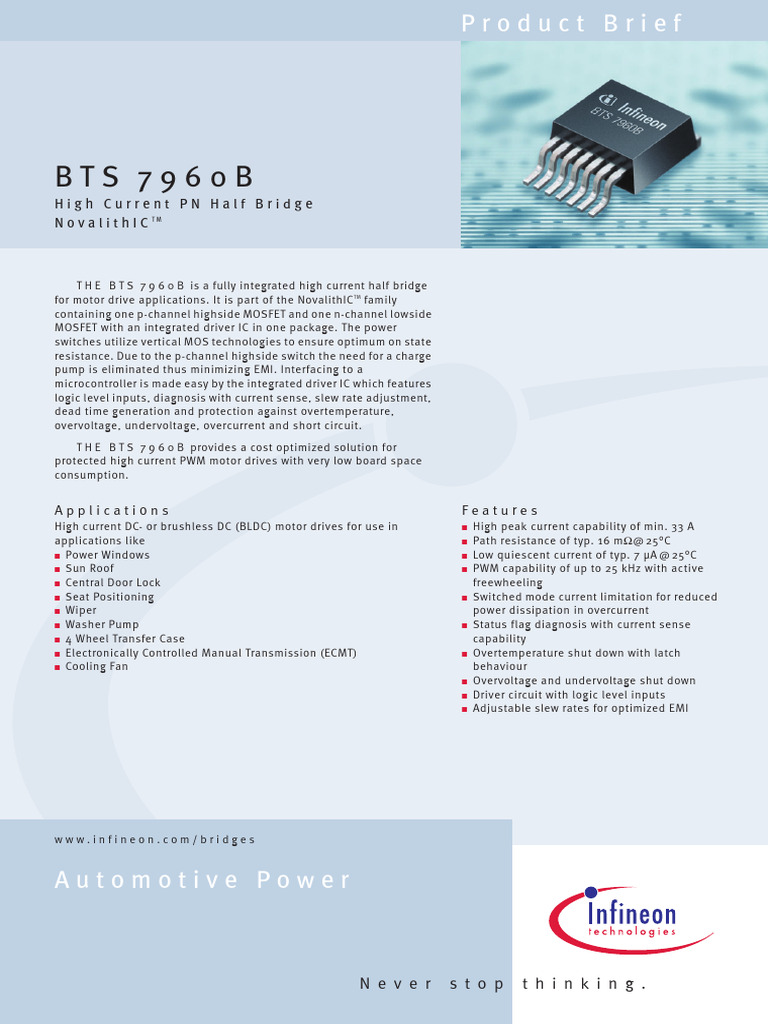 BTS 7960B High Current Half Bridge | PDF | Mosfet | Field Effect Transistor