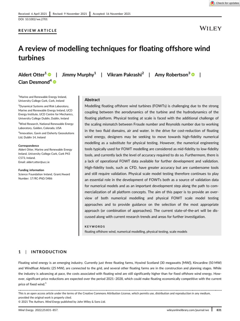 A Review Of Modelling Techniques For Floating Offshore Wind Turbines Pdf Computational Fluid
