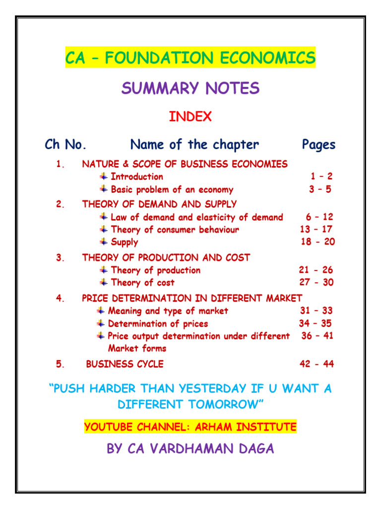 CA Foundation Economics Summary Notes | PDF