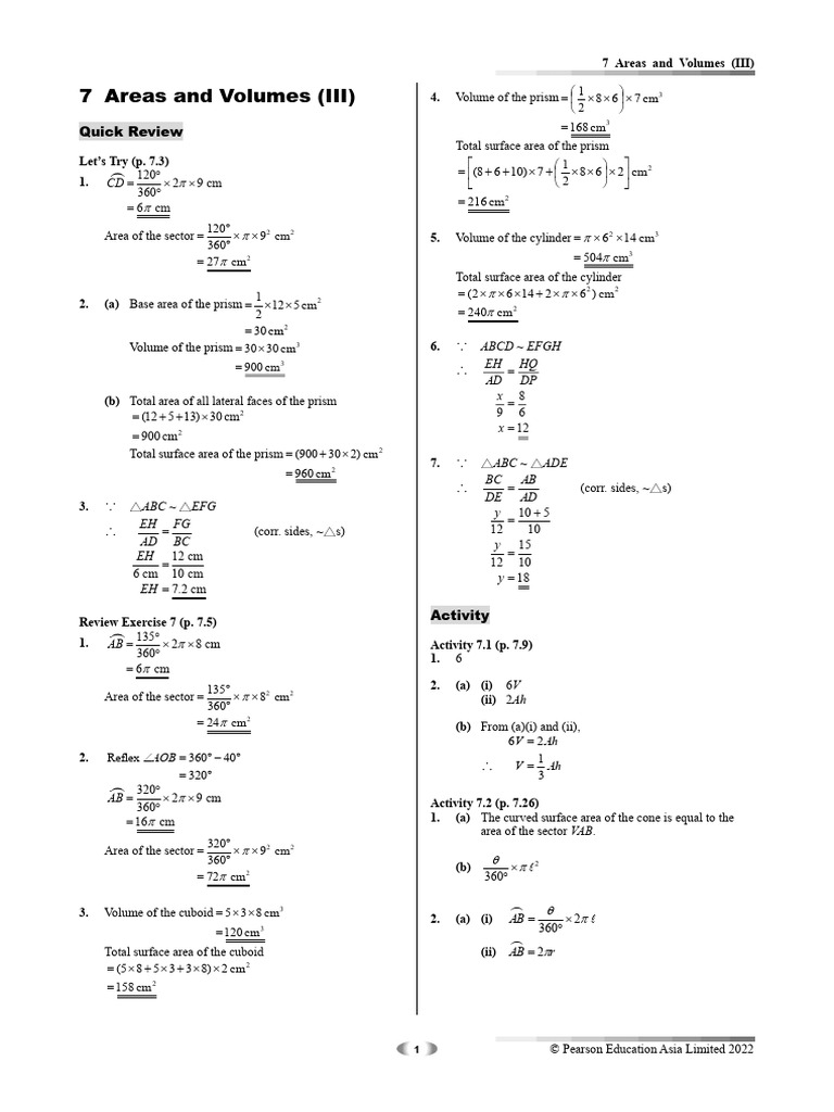 Chapter 7bk-Ans | PDF | Area | Sphere