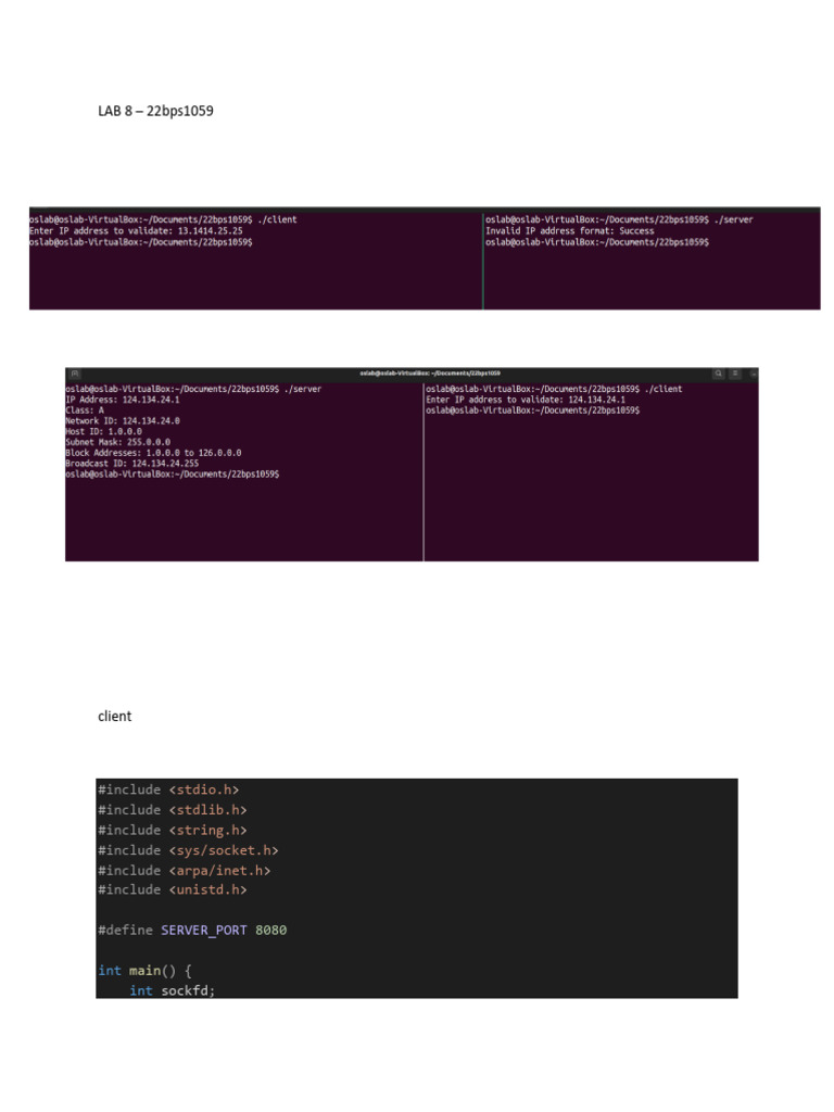 22bps1059 Lab8 | PDF | Ip Address | Port (Computer Networking)