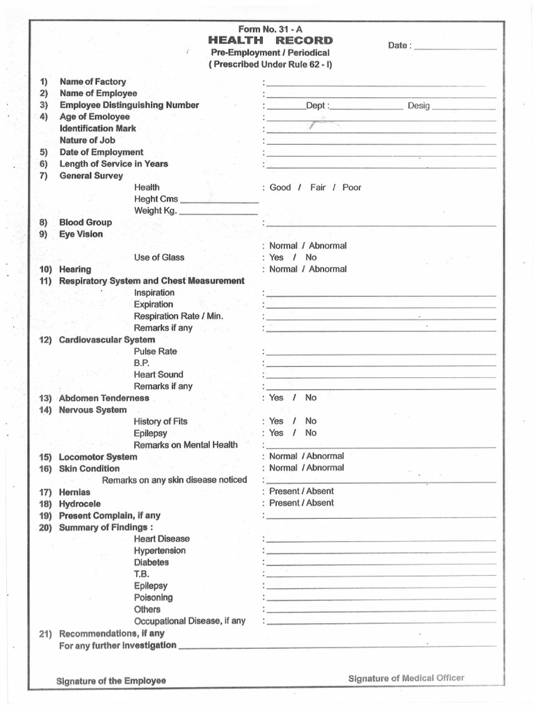 Form 31-A Medical | PDF