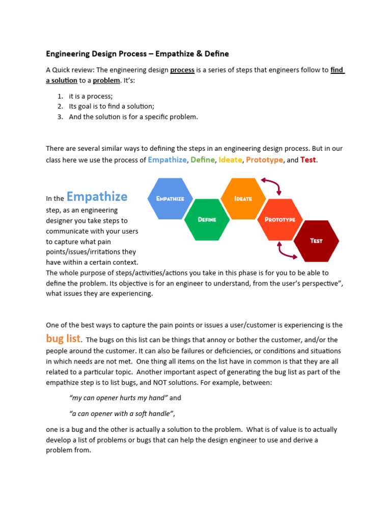 Engineering Design Process Reading Empathize Define 1 | Download Free ...