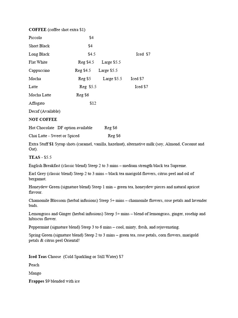 Bouquet Garni Coffe Menu 2024 | PDF