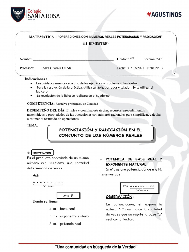 Potenciación y División de Numeros Reales-Ficha de Fórmulas, Ejemplos y ...