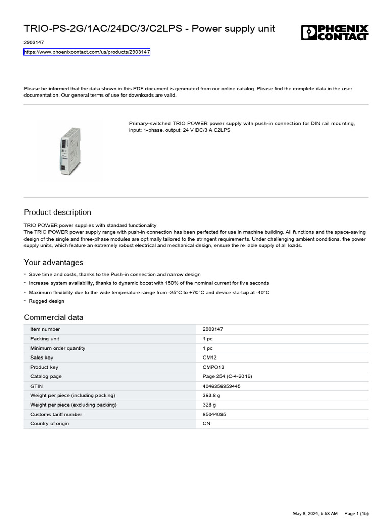 Phoenix Contact 2903147 en | PDF | Alternating Current | Power Supply