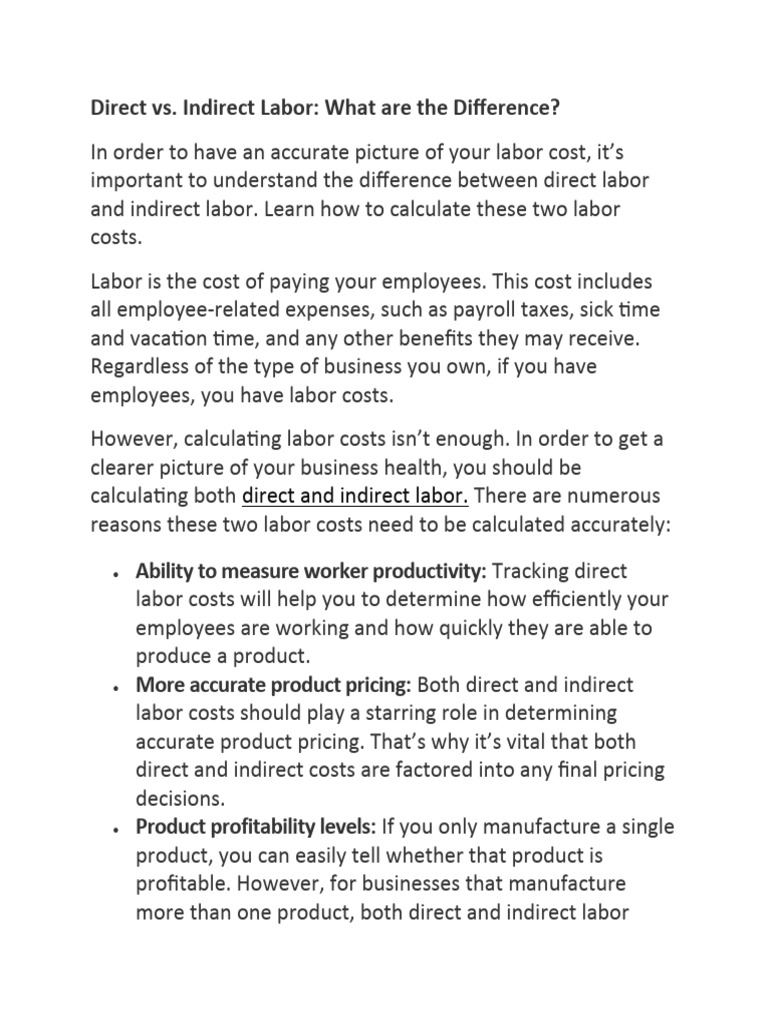 Direct Vs Indirect Labor | Download Free PDF | Labour Economics | Payroll