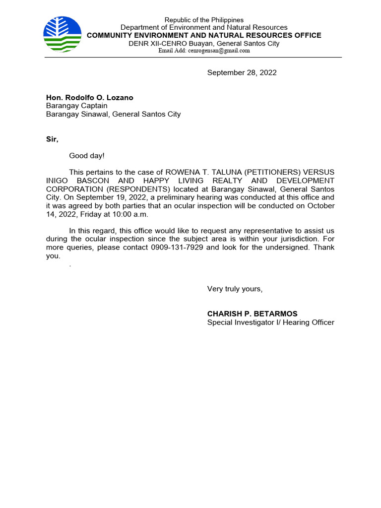 letter-Barangay Sinawal | PDF