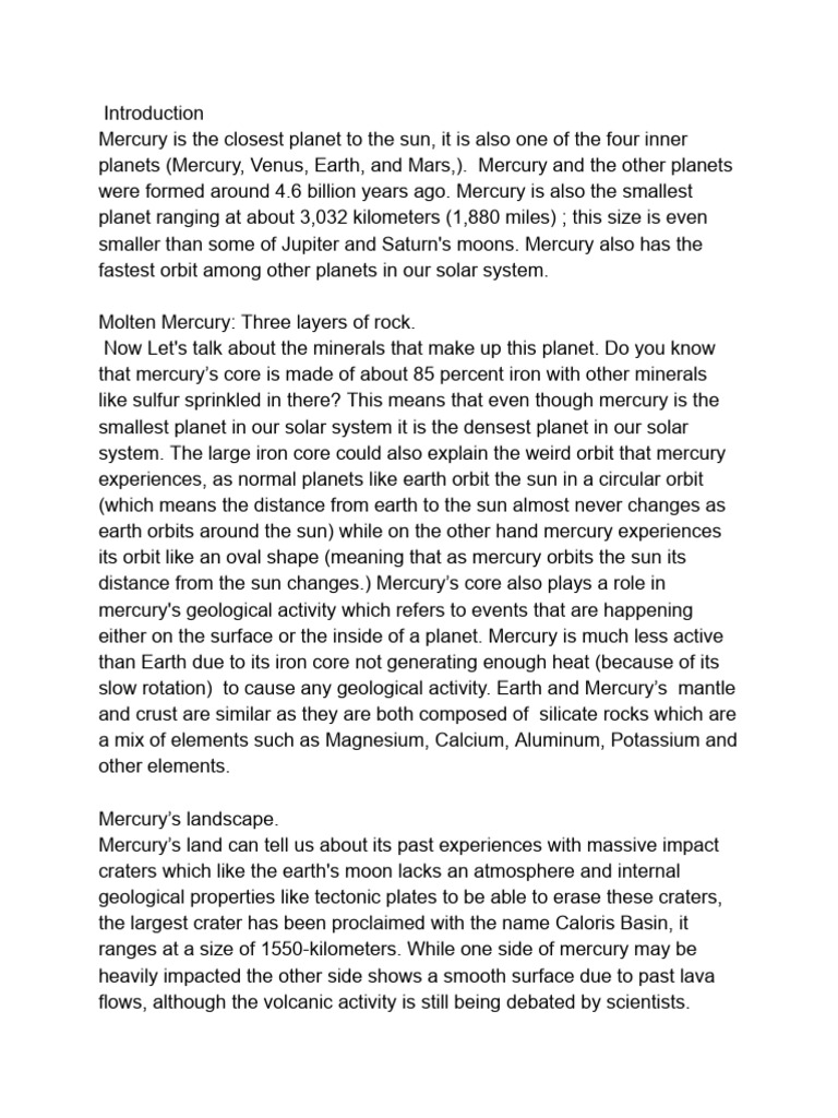 Exploring Mercury: The Solar System's Smallest Planet | PDF | Mercury ...