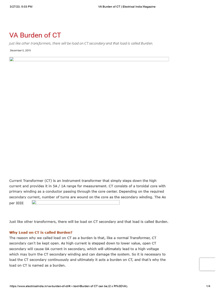 VA Burden of CT | PDF | Transformer | Electrical Engineering