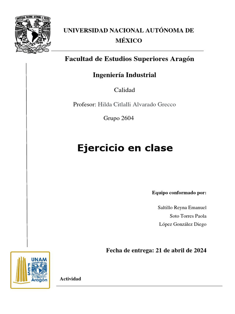 Ejercicios de Clase Calidad | PDF