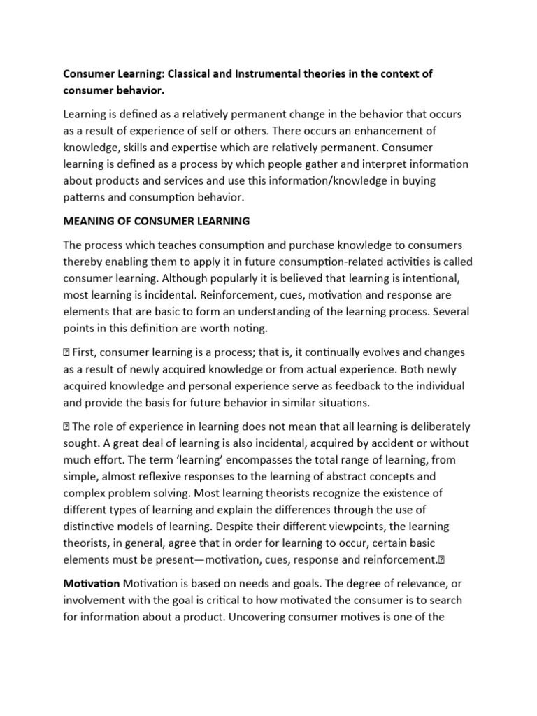 consumer behavior | PDF | Classical Conditioning | Reinforcement
