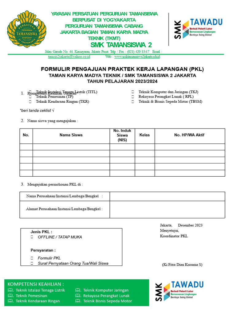 Form Pengajuan PKL 2023-2024-1 | PDF