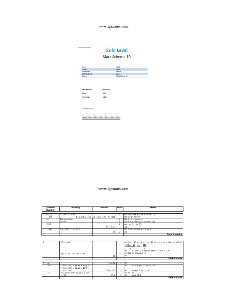 IGCSE Maths Gold Level Mark Scheme | PDF | Vocational Education ...
