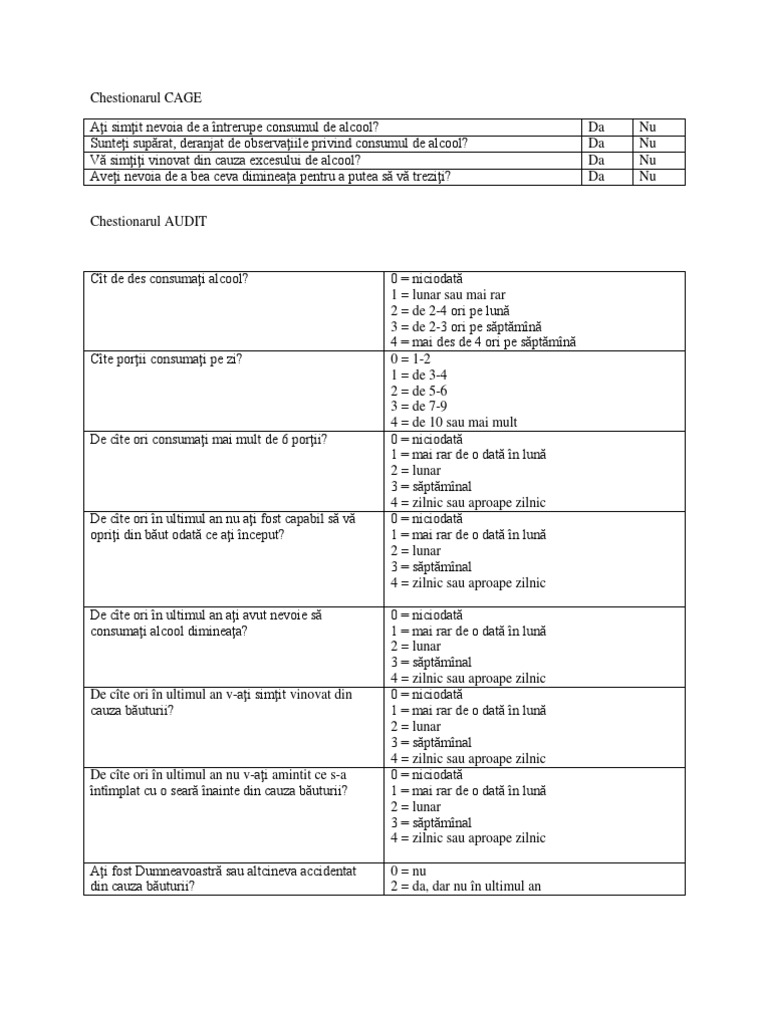 Chestionarul CAGE | PDF