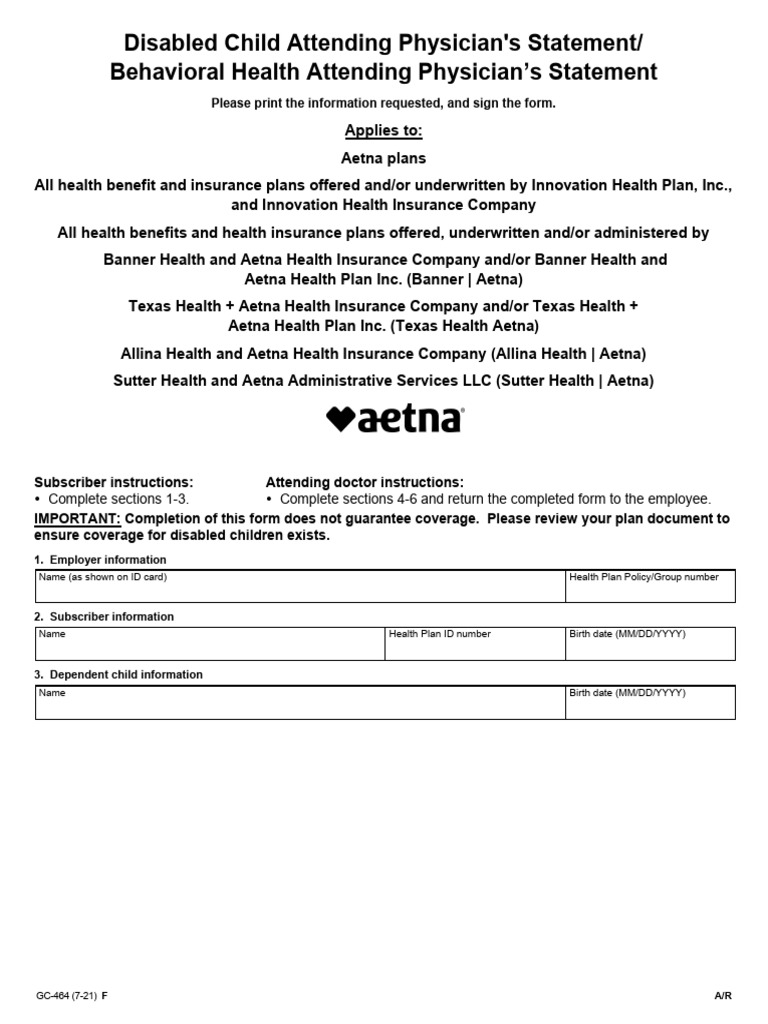 Aetna Disability Forms for Dependents | PDF | Fraud | Disability