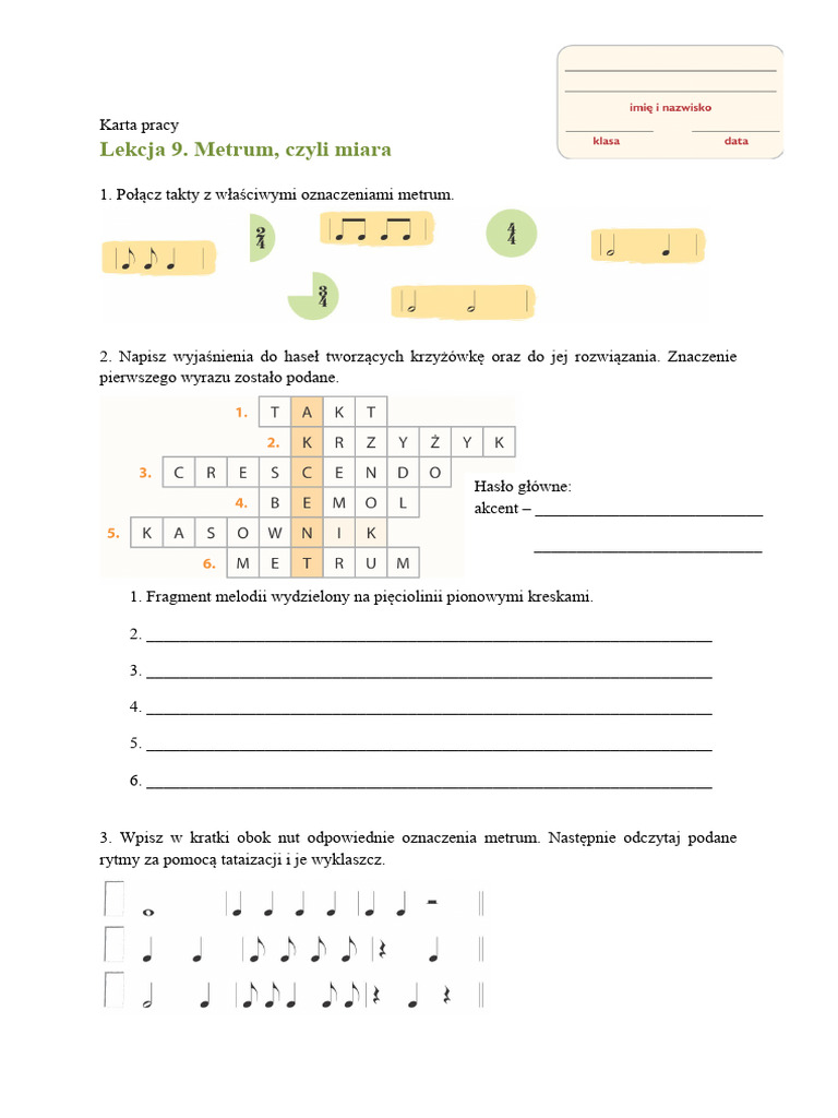 Karta Pracy 9 Metrum Czyli Miara | PDF