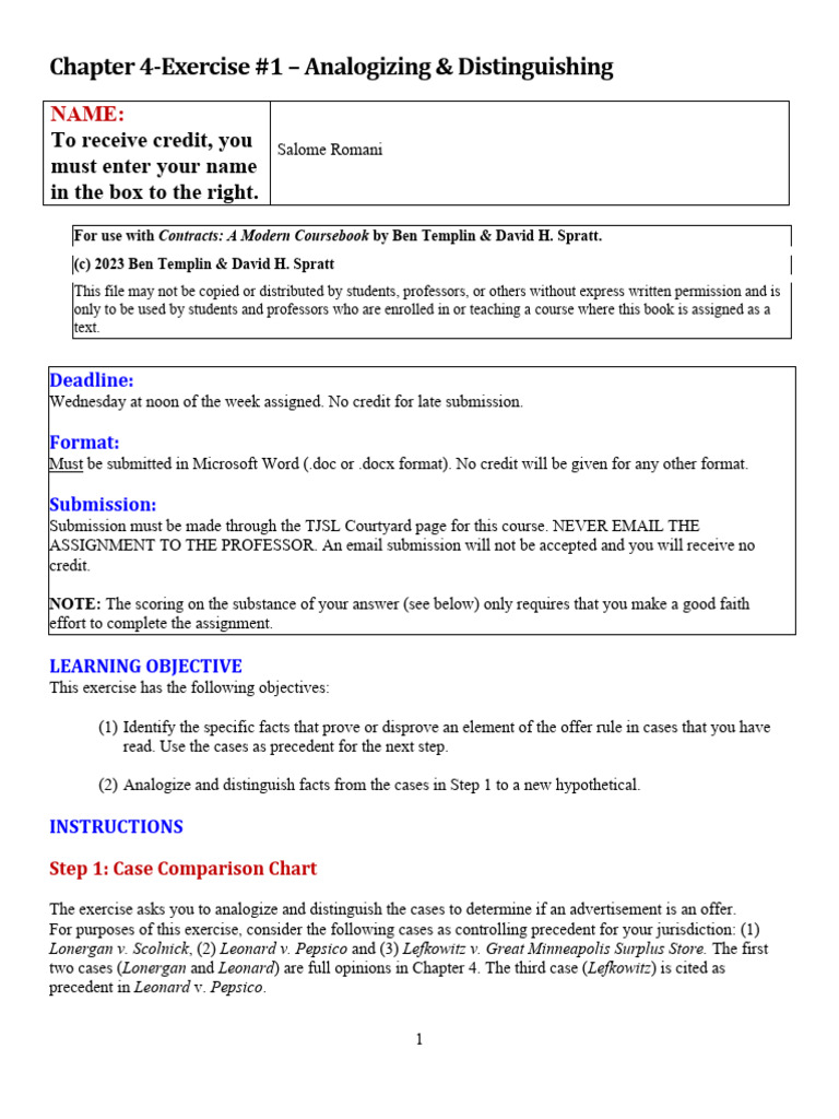 Chapter 4-Exercise 1 - Instructions Answer Sheet | PDF | Offer And ...