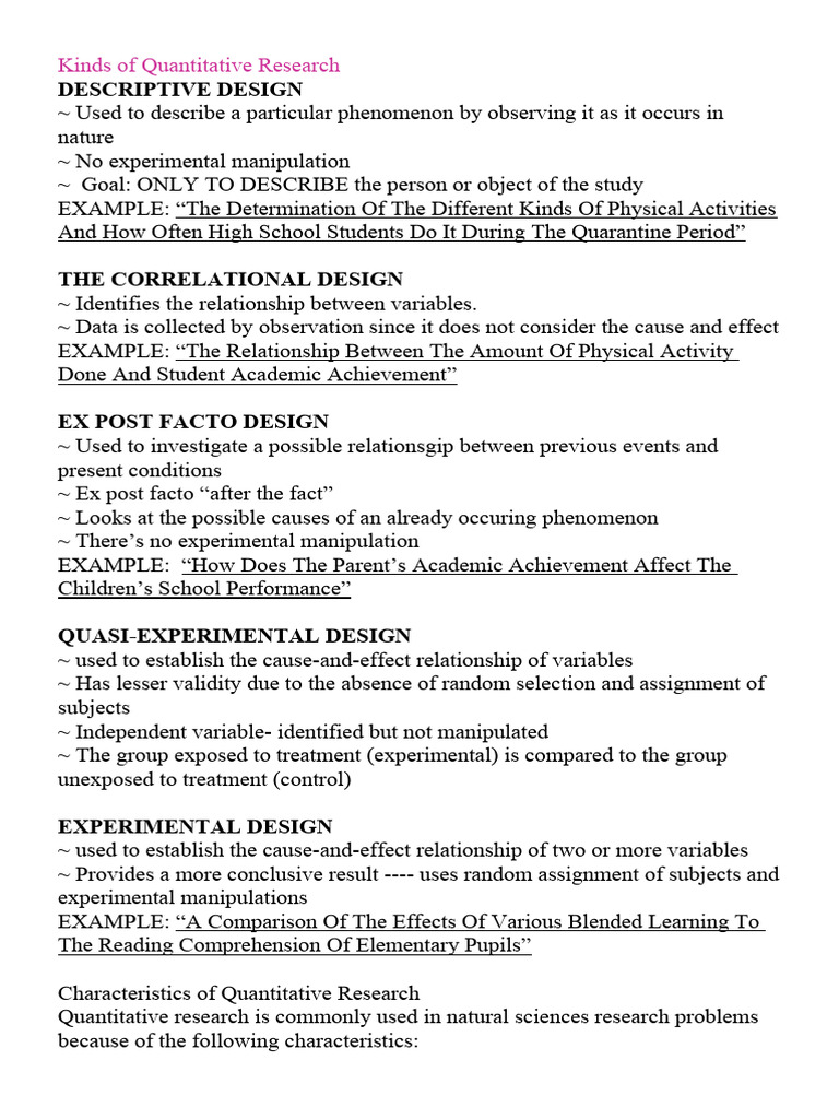 Descriptive Design: Kinds of Quantitative Research | PDF | Level Of ...