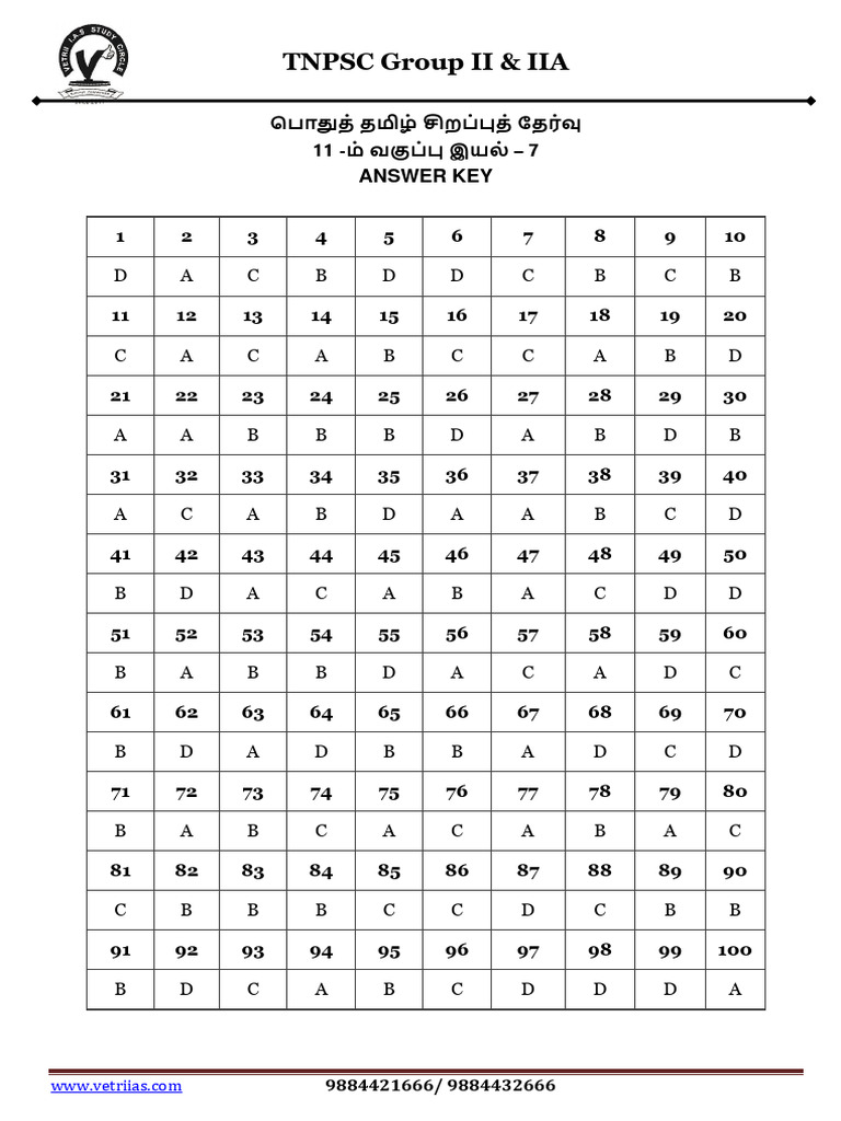 11th STD Iyal 7 (Old & New Book) - Ans Key | PDF