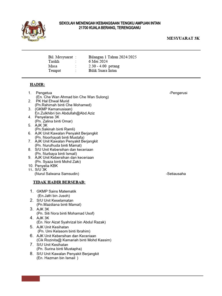Minit Mesyuarat 3K 2024 | PDF