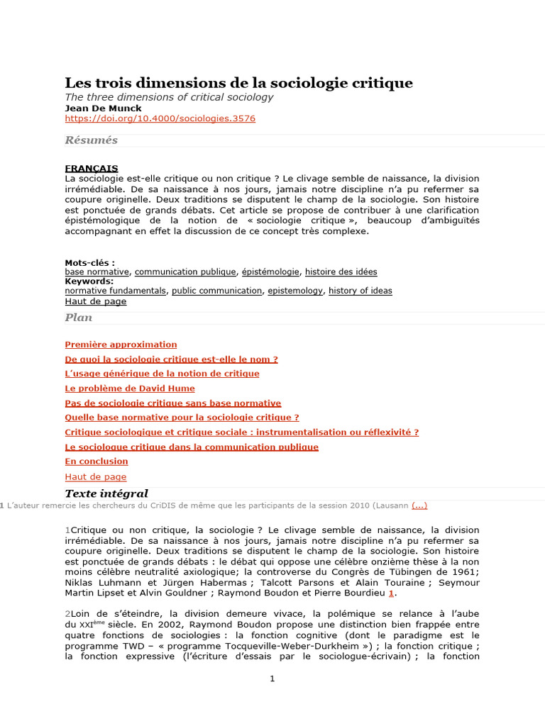 Dimensions de la sociologie critique | PDF | Sociologie | Science