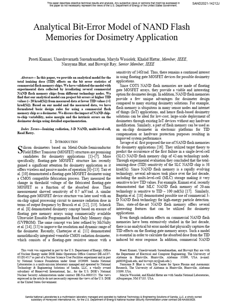 Analytical Bit-Error Model of NAND Flash Memories For Dosimetry Application | PDF | Flash Memory ...