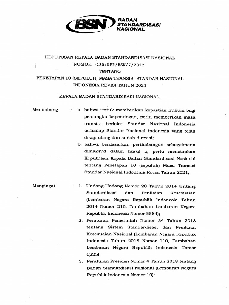 Masa Transisi SNI Revisi 2021 | PDF